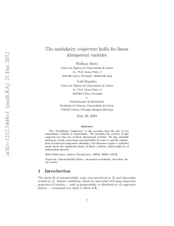(PDF) The modularity conjecture holds for linear idempotent varieties