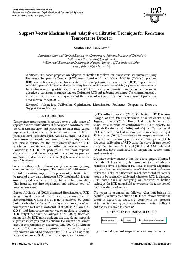 Pdf Support Vector Machine Based Adaptive Calibration Technique For Resistance Temperature