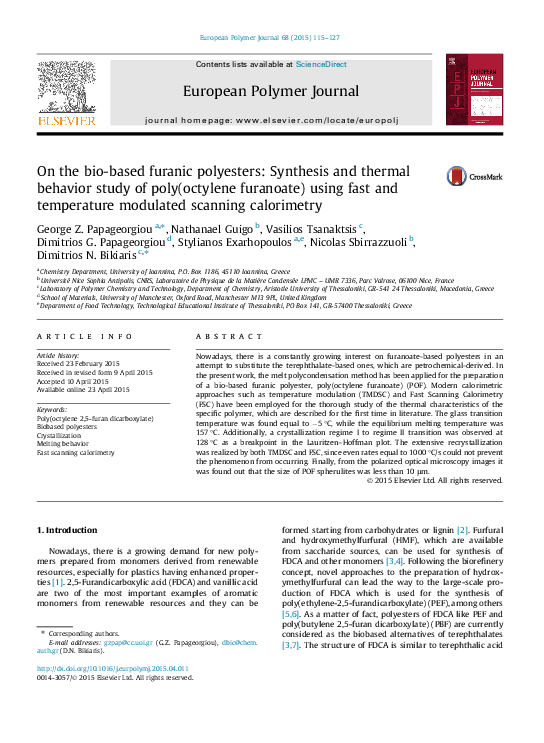 (PDF) On the bio-based furanic polyesters: Synthesis and thermal ...