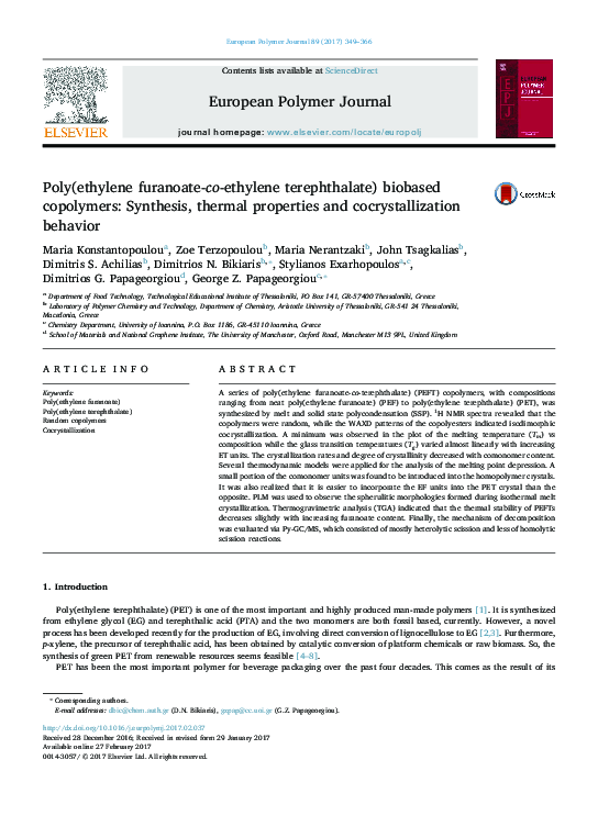 (PDF) Poly(ethylene furanoate- co -ethylene terephthalate) biobased ...