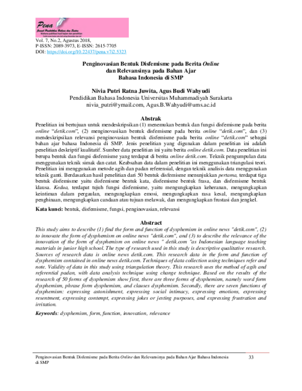 (PDF) Penginovasian Bentuk Disfemisme Pada Berita Online dan Relevansinya Pada Bahan Ajar Bahasa ...