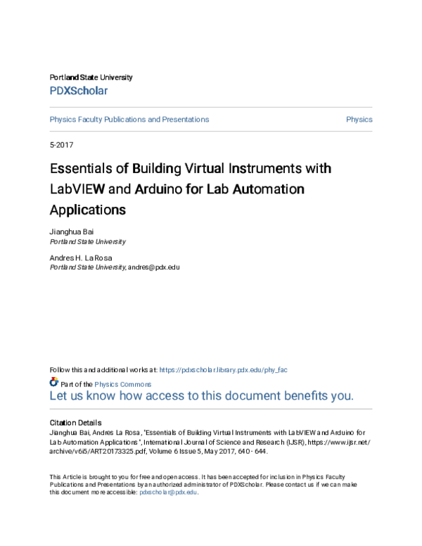 (PDF) Essentials of Building Virtual Instruments with LabVIEW and Arduino for Lab Automation ...