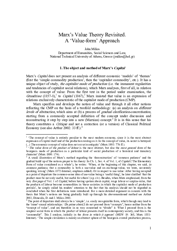 (PDF) Marx ’ s Value Theory Revisited . A ‘ Value-form ’ Approach