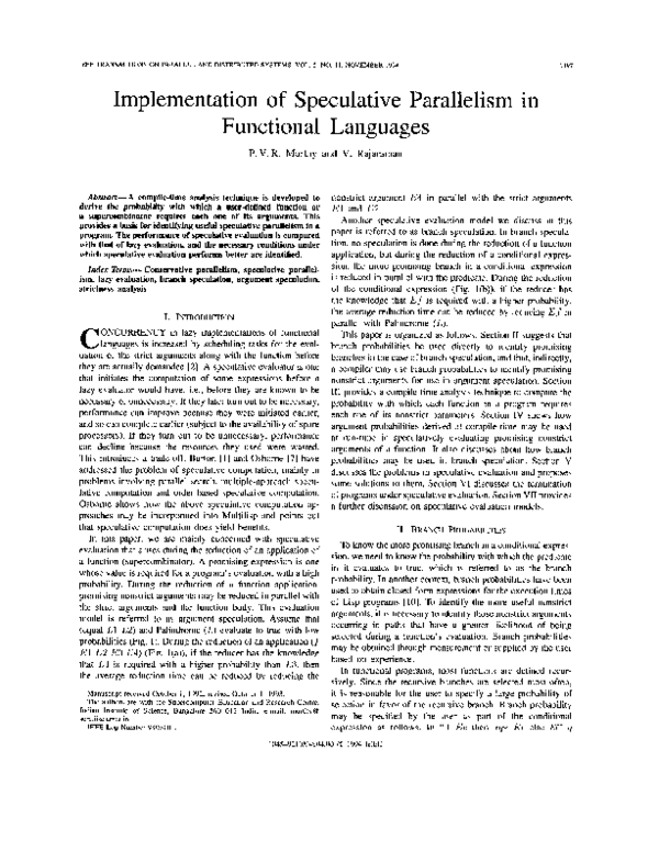 (PDF) Implementation of speculative parallelism in functional languages
