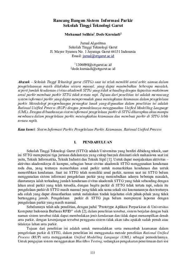 (PDF) Rancang Bangun Sistem Informasi Parkir Sekolah Tinggi Teknologi Garut