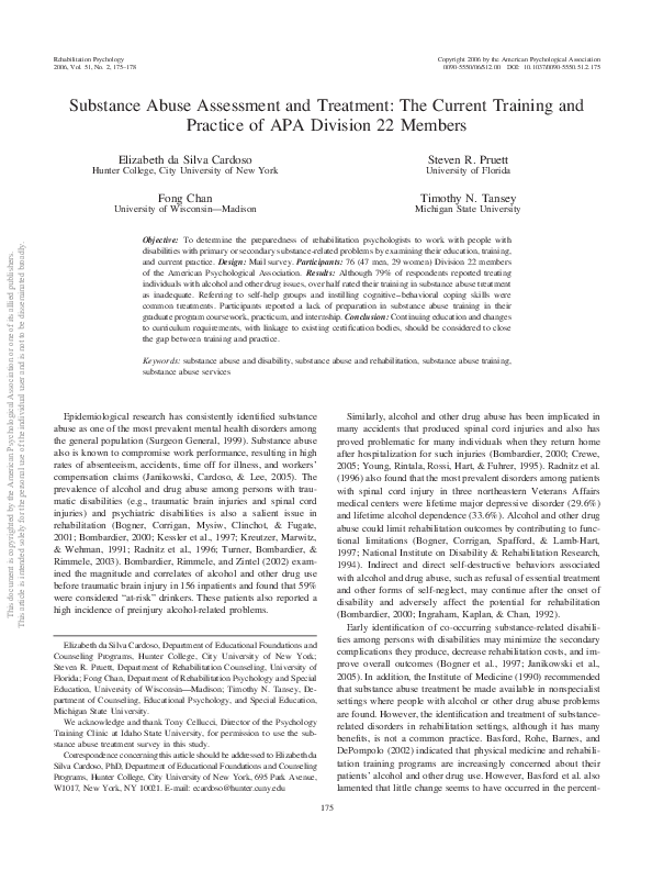 (PDF) Substance abuse assessment and treatment: The current training ...
