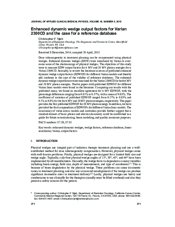 (PDF) Enhanced dynamic wedge output factors for Varian 2300CD and the ...