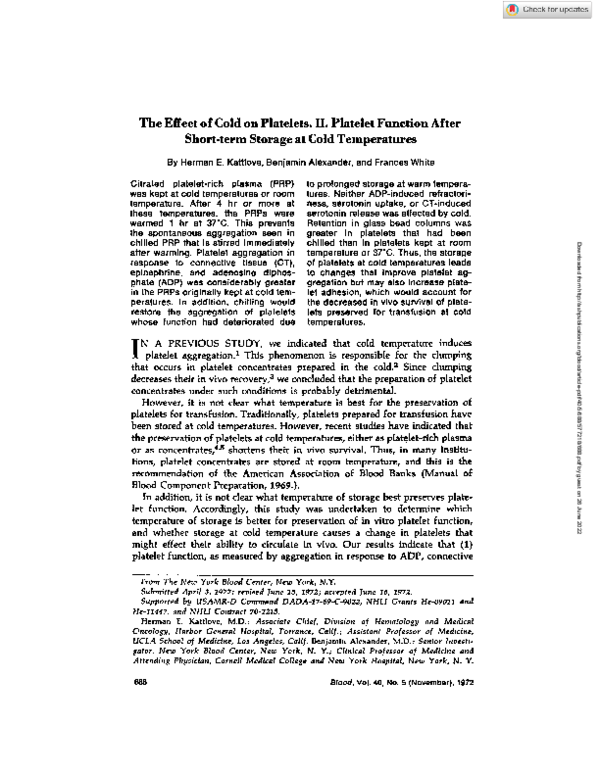 (PDF) The Effect of Cold on Platelets. II. Platelet Function After ...