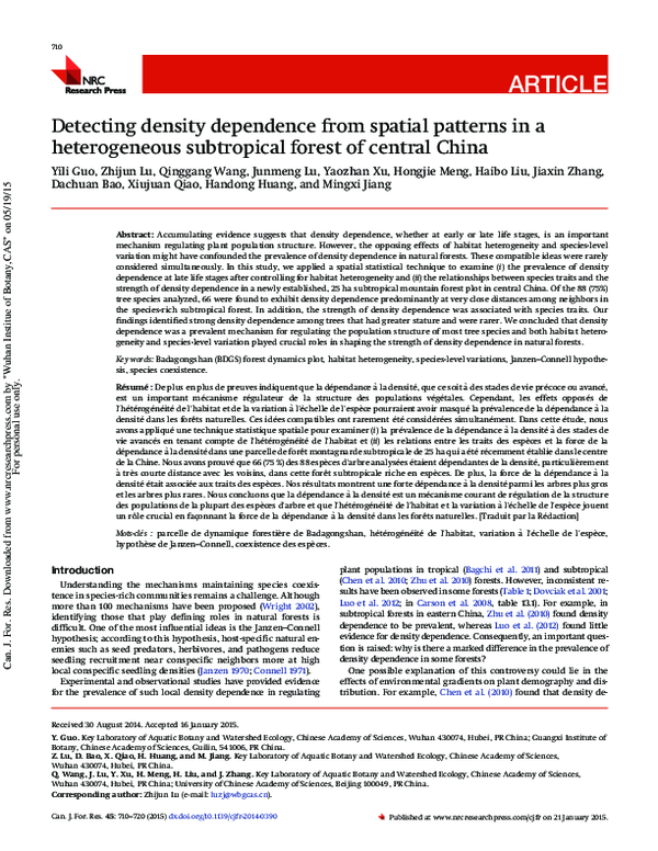 (PDF) Detecting density dependence from spatial patterns in a heterogeneous subtropical forest ...