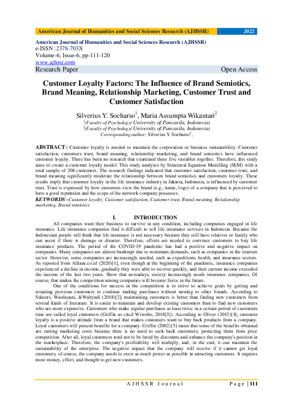 (PDF) Customer Loyalty Factors: The Influence of Brand Semiotics, Brand ...