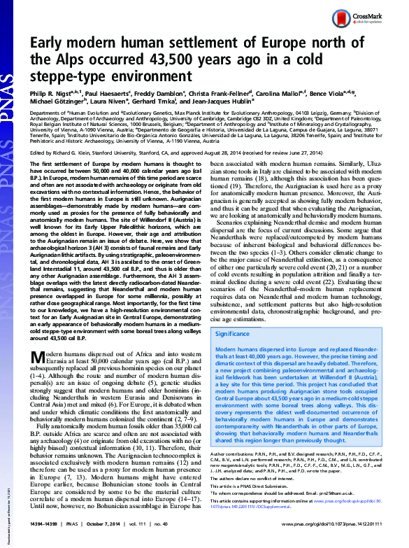 (PDF) Early modern human settlement of Europe north of the Alps ...