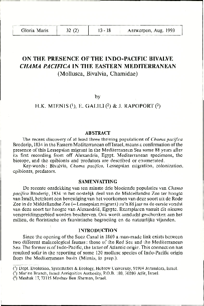 (PDF) ON THE PRESENCE OF THE INDO-PACIFIC BIVALVE CHAMA PACIFICA IN THE ...