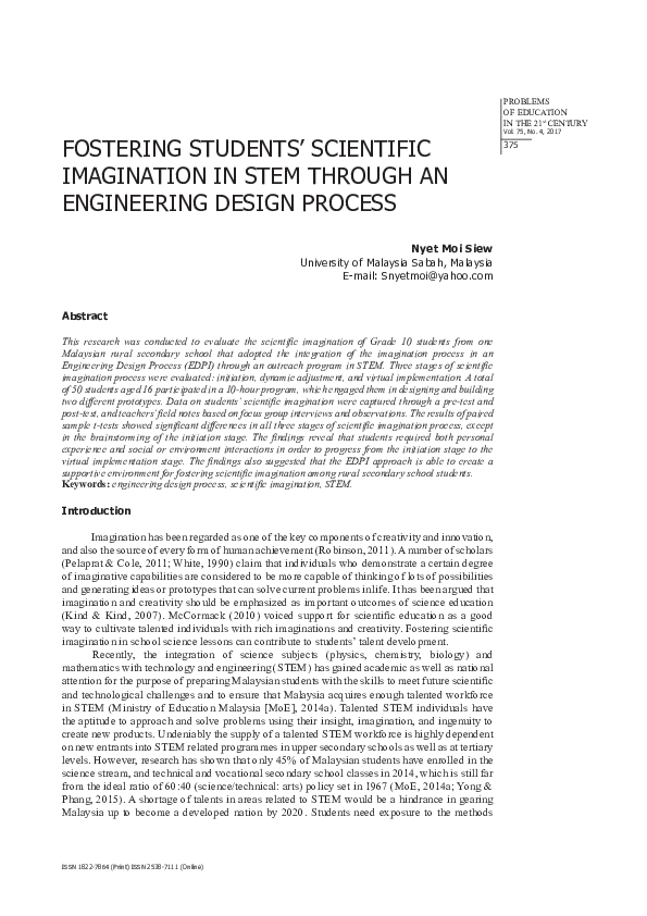 (PDF) Fostering Students’ Scientific Imagination in Stem Through an ...