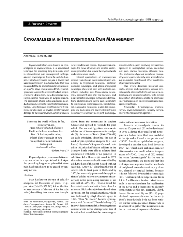 (PDF) Cryoanalgesia in Interventional Pain Management