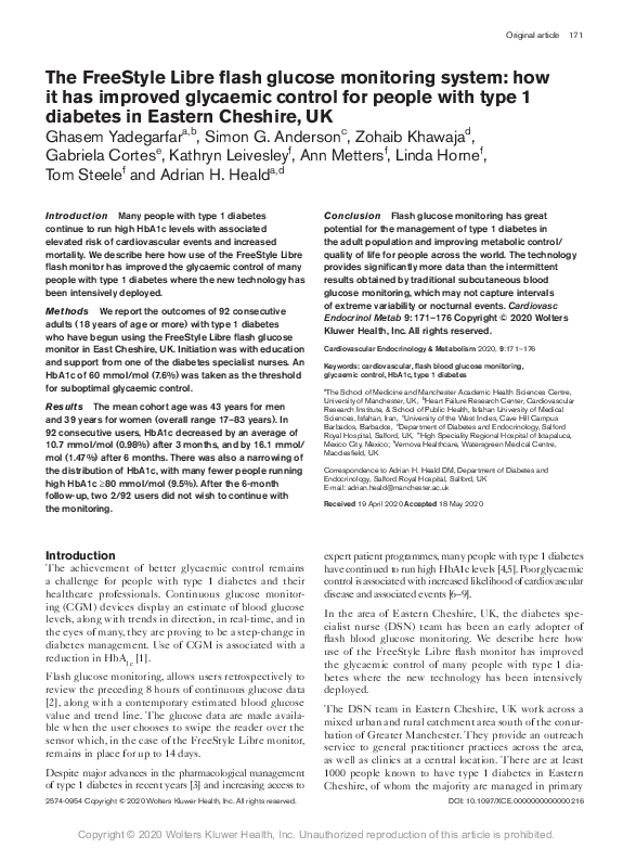 (PDF) The FreeStyle Libre flash glucose monitoring system: how it has ...