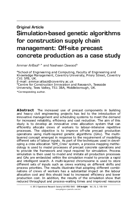 (PDF) Simulation-based genetic algorithms for construction supply chain management: Off-site ...