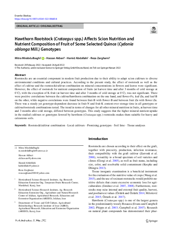 (PDF) Hawthorn Rootstock (Crataegus spp.) Affects Scion Nutrition and ...