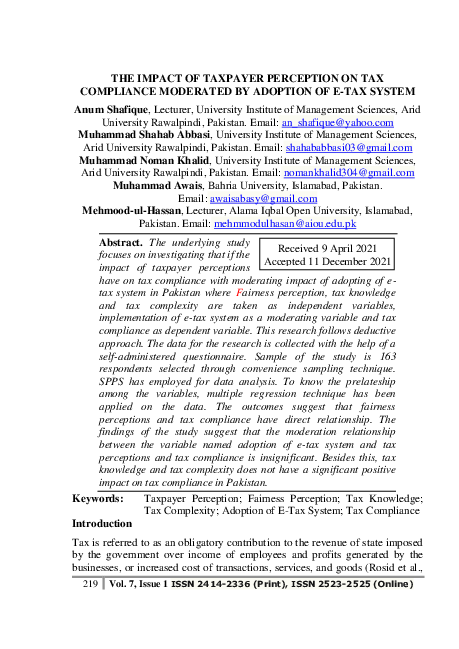 (PDF) The Impact of Taxpayer Perception on Tax Compliance moderated by ...