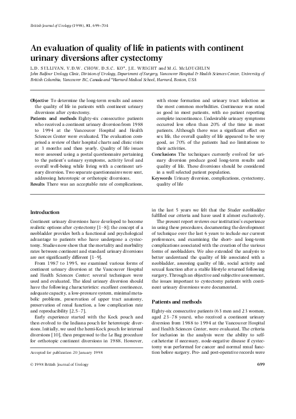(PDF) Quality of Life in Continent Urinary Diversions