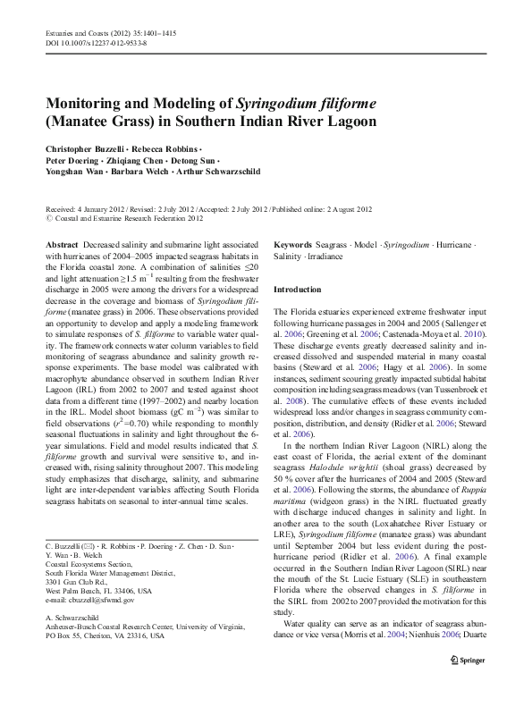 (PDF) Monitoring and Modeling of Syringodium filiforme (Manatee Grass ...