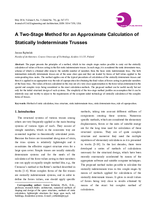 (PDF) A Two-Stage Method for an Approximate Calculation of Statically ...