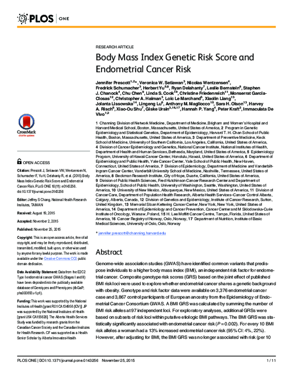(PDF) Body Mass Index Genetic Risk Score and Endometrial Cancer Risk