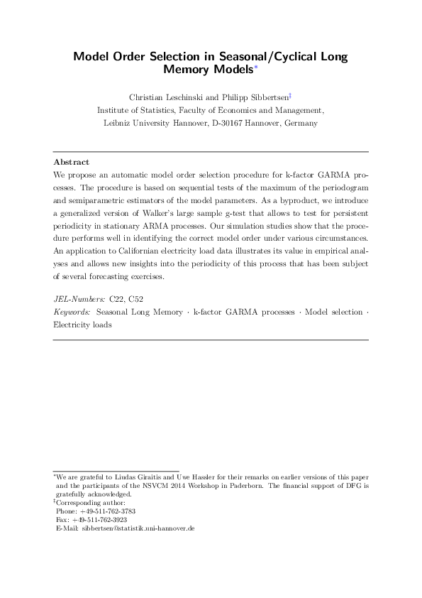 (PDF) Model order selection in periodic long memory models