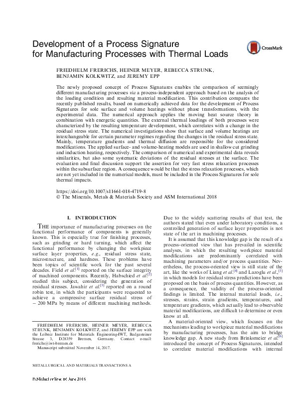 (PDF) Development of a Process Signature for Manufacturing Processes ...