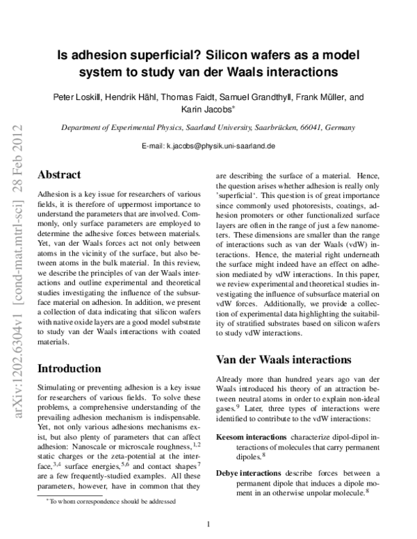 (PDF) Is adhesion superficial? Silicon wafers as a model system to ...