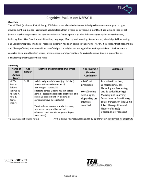(PDF) Neuropsychological impairments on the NEPSY-II among children ...