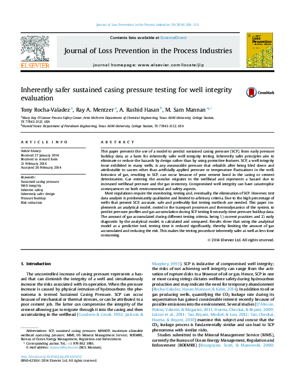 (PDF) Inherently safer sustained casing pressure testing for well ...
