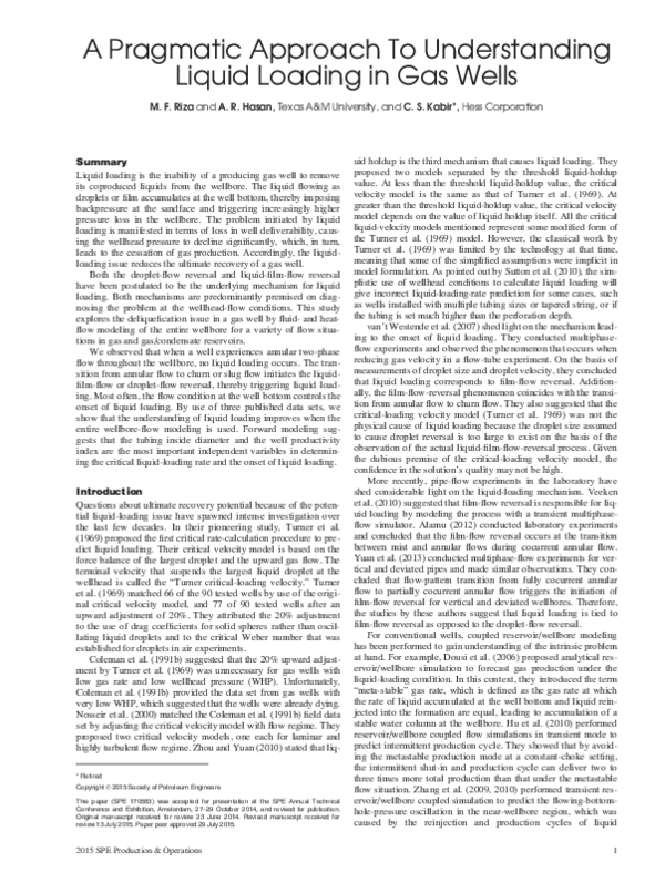 (PDF) A Pragmatic Approach to Understanding Liquid Loading in Gas Wells