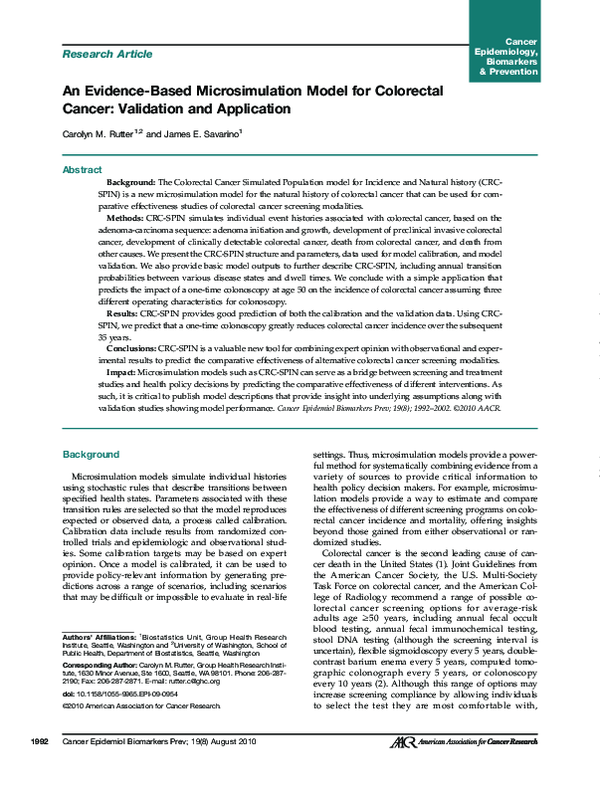 (PDF) An Evidence-Based Microsimulation Model for Colorectal Cancer: Validation and Application