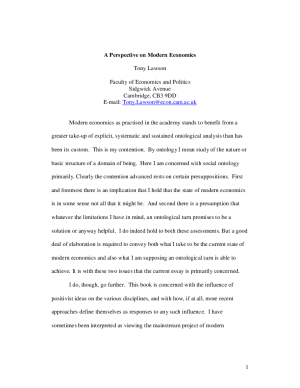 (PDF) A Perspective on Modern Economics