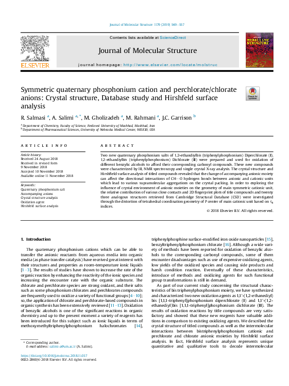(PDF) Symmetric quaternary phosphonium cation and perchlorate/chlorate ...