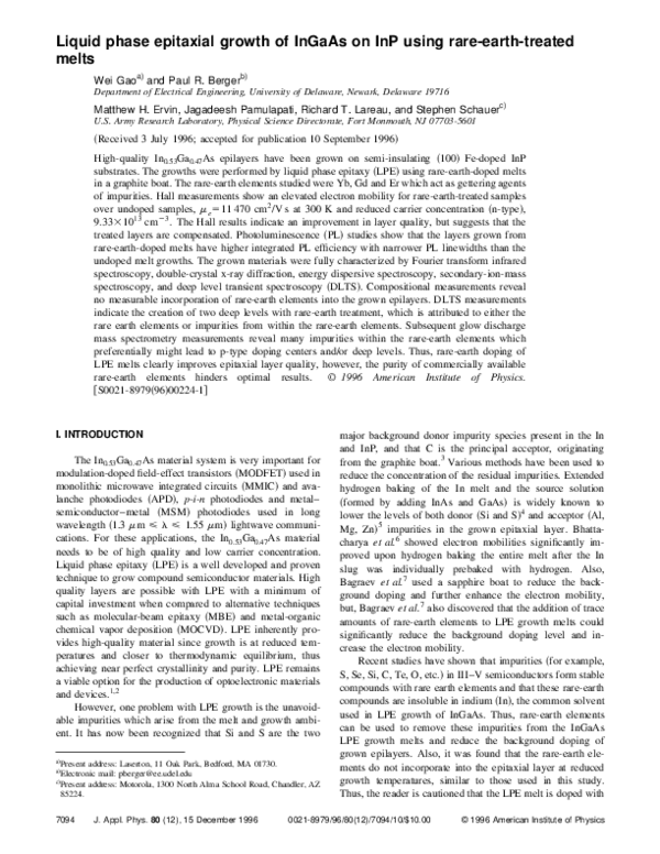 (PDF) Liquid phase epitaxial growth of InGaAs on InP using rare-earth ...