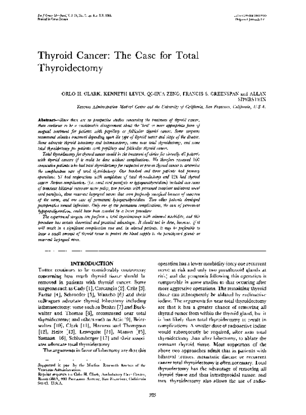 (PDF) Total Thyroidectomy for Cancer: Complications