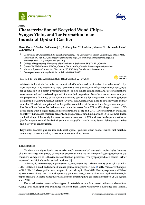 (PDF) Characterization of Recycled Wood Chips, Syngas Yield, and Tar ...