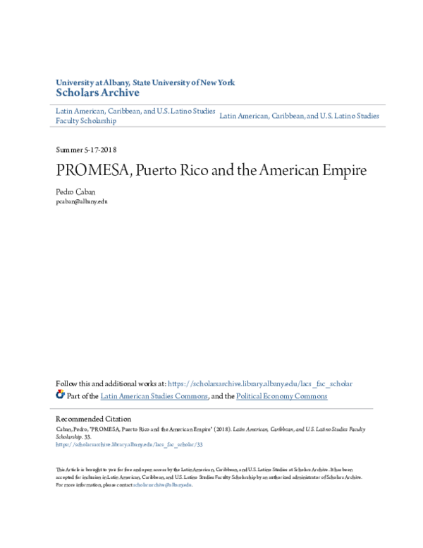 (PDF) PROMESA, Puerto Rico and the American Empire