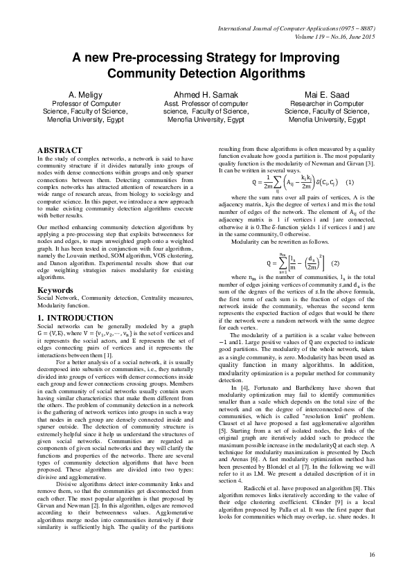 (PDF) A new Pre-processing Strategy for Improving Community Detection Algorithms