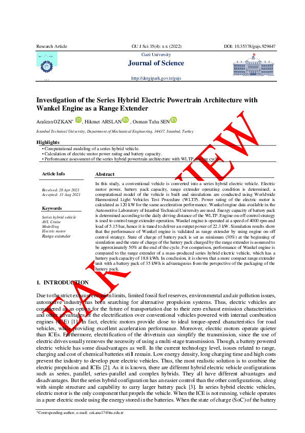 (PDF) Investigation of the Series Hybrid Electric Powertrain ...