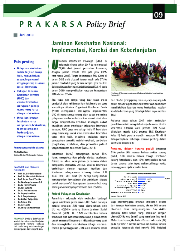 (PDF) Policy Brief 09 - Jaminan Kesehatan Nasional: Implementasi, Koreksi dan Keberlanjutan