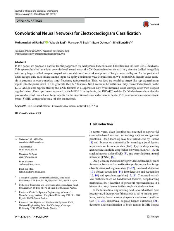 Pdf Convolutional Neural Networks For Electrocardiogram