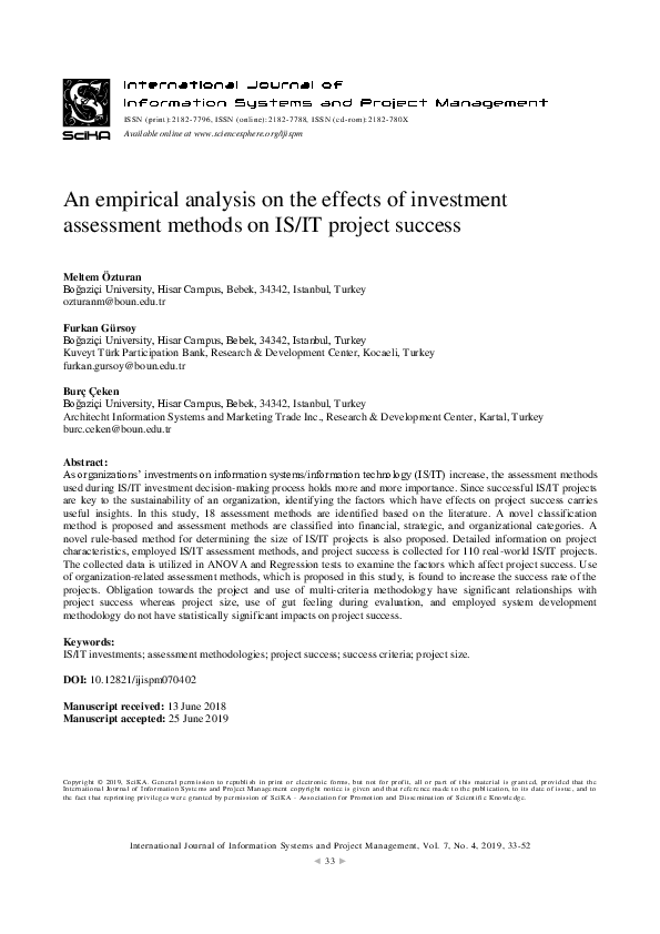 (PDF) An empirical analysis on the effects of investment assessment ...
