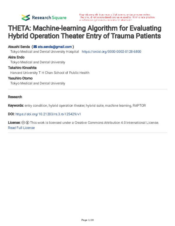 (PDF) Machine Learning Triage for Hybrid Operating Rooms in Trauma