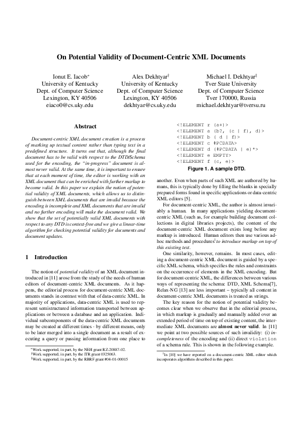 (PDF) On Potential Validity of Document-Centric XML Documents