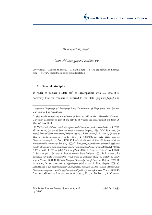 (PDF) State aid law: general outlines