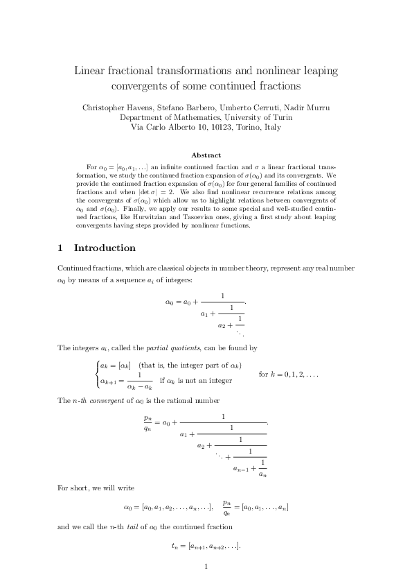 (PDF) Linear fractional transformations and nonlinear leaping convergents of some continued ...