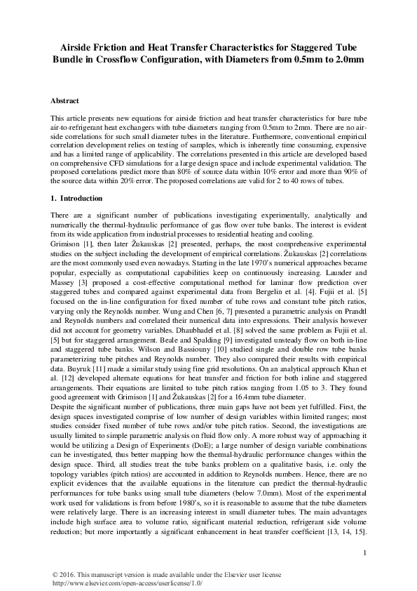 (PDF) Airside friction and heat transfer characteristics for staggered ...