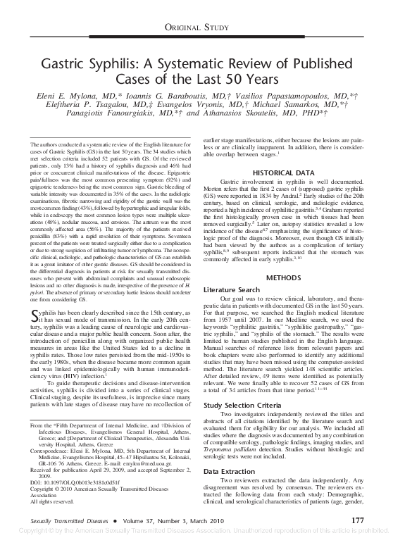 (PDF) Gastric Syphilis: A Systematic Review of Published Cases of the ...